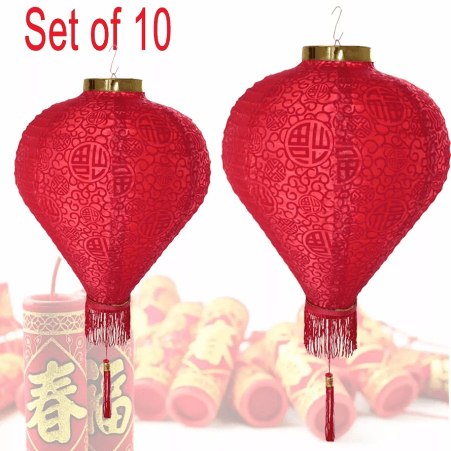 14" (Set Of 10) Red Good Fortune (Fu) Oriental Chinese Red Fu Paper ...