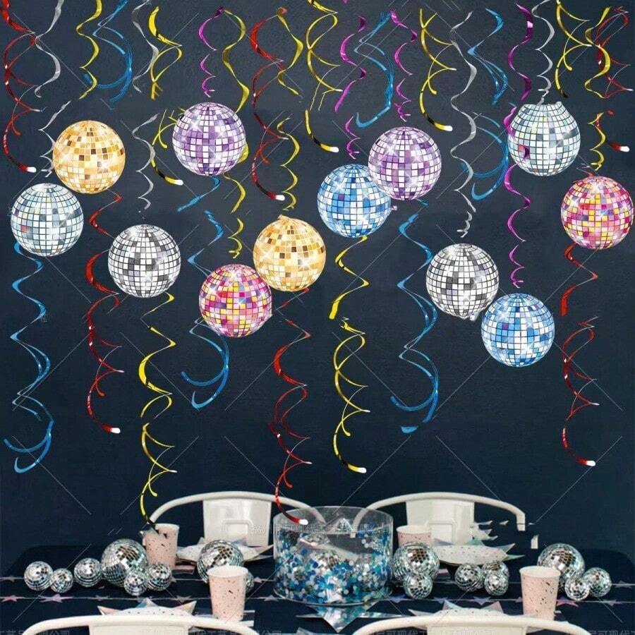 48pcs Disco Spiral Hanging Strip, Birthday/Party/Evening Event ...