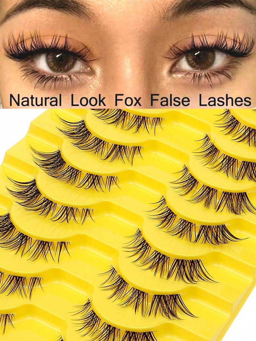 10 Pairs Natural Looking Fox Eye Lashes With Cat Eye Effect, Clear Lash ...