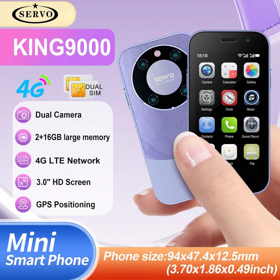 SERVO KING 9000 Mini Smartphone 3.0" Display Android 10.0 LTE 4G Rede Celular RAM 2GB ROM 16GB ...