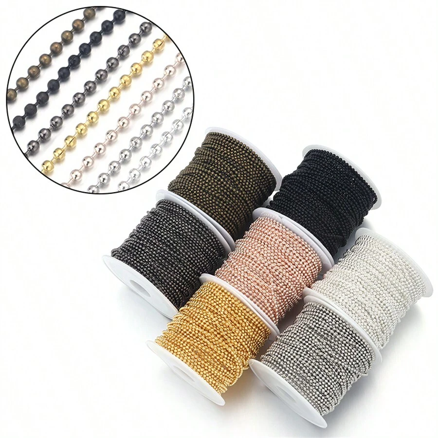 1 Roll Iron & Glass Beaded Chain, Round Bead Chain, Thin Chain For DIY ...