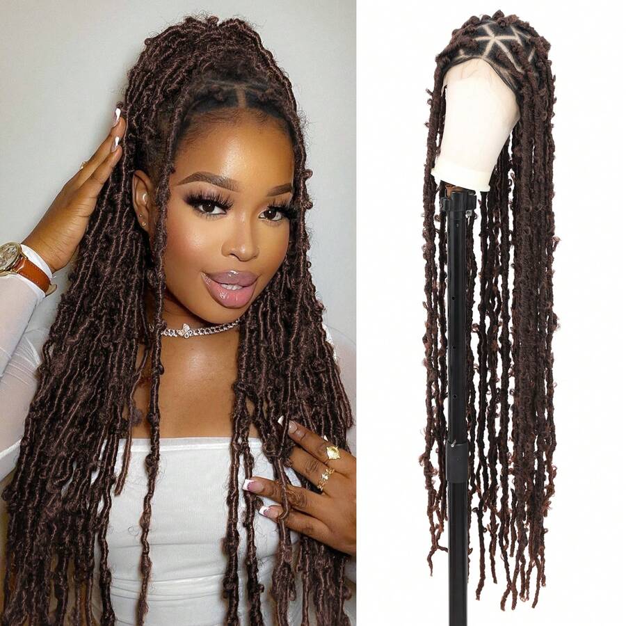 48 Inches Full Double Lace Front Triangle Knotless Locs Braided Wigs ...