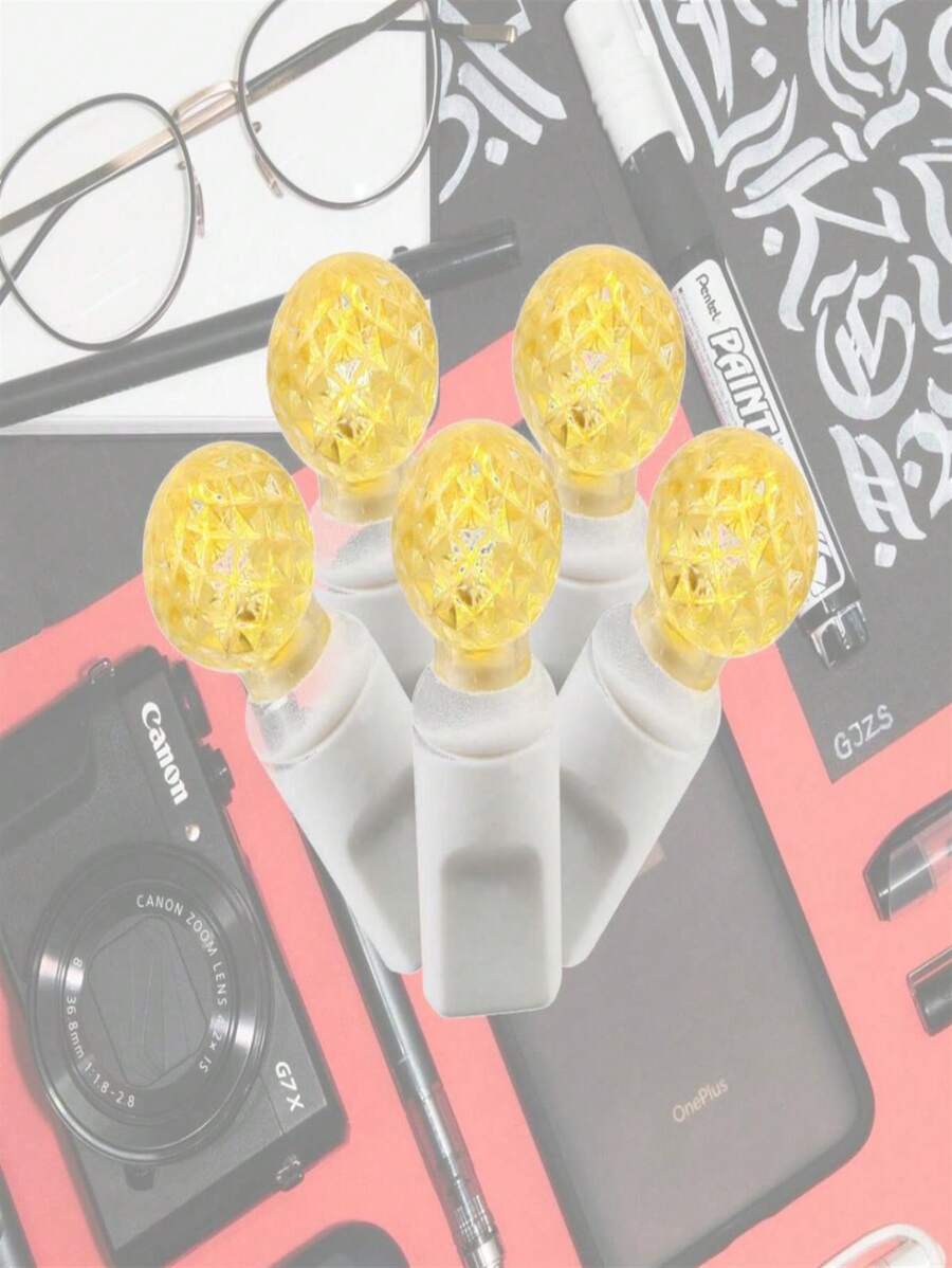LED White Wire G12 End Connecting 25 Ft. Long Light Set With Yellow ...