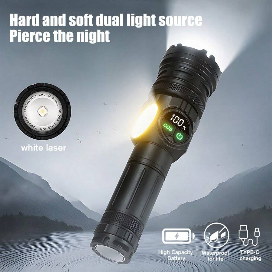 1pc Multi-Modes LED Flashlight Powerful Zoom Flashlight Type-C ...