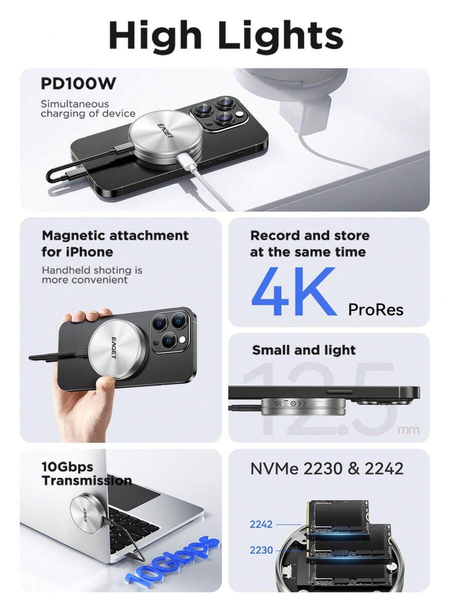 EAGET Eaget Magnetic M.2 2230 NVMe Upto 4TB Magnetic Portable SSD USB 3 ...