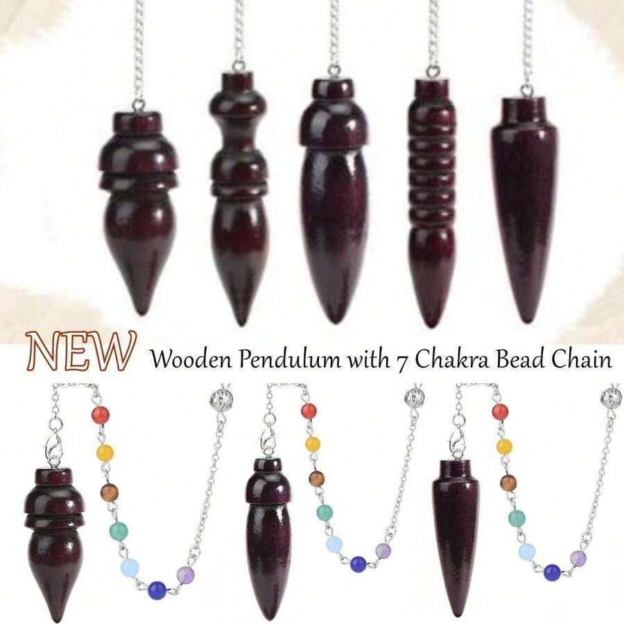 New Natural Wooden Pendulum For Divination Dowsing Egyptian Wood Pendulums Dowser With 7 Chakra ...