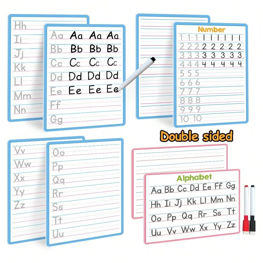 4 Pcs Double Sided Dry Erase Handwriting Alphabet ABC Numbers 123 ...