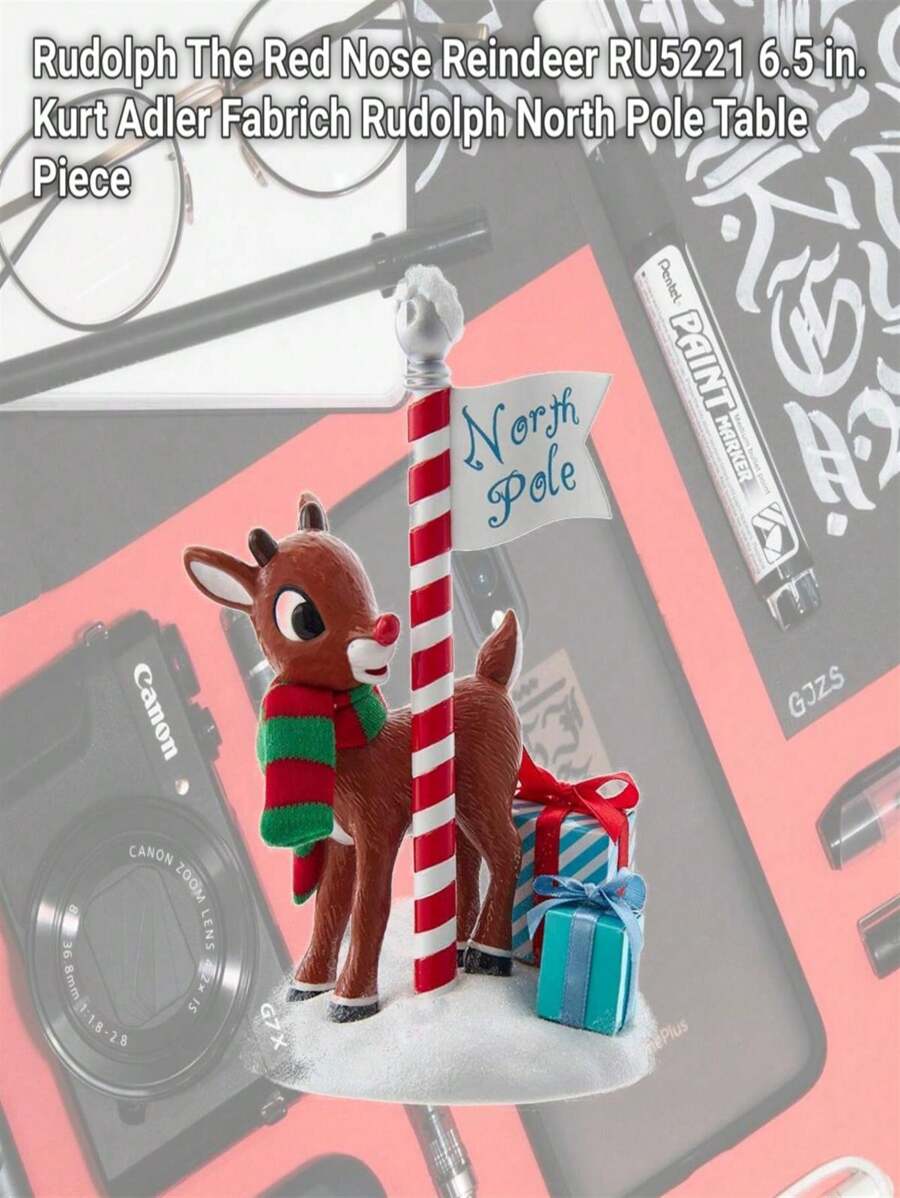 Rudolph The Red Nose Reindeer RU5221 6.5 In. Kurt Adler Fabrich Rudolph North Pole Table Piece ...