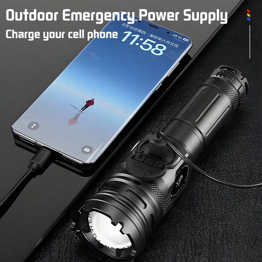 1pc Multi-Modes LED Flashlight Powerful Zoom Flashlight Type-C ...