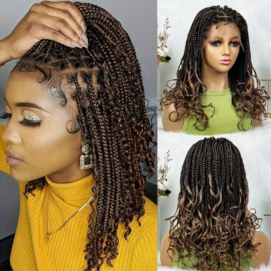 Braided Wigs For Black Women Synthetic Lace Front Wigs Square Knotless ...