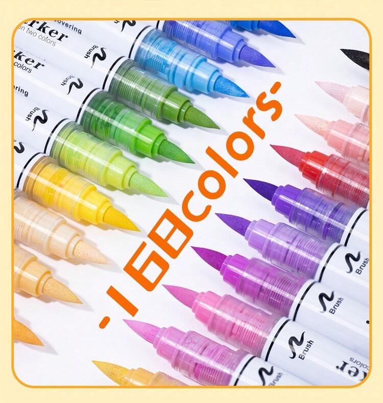 GuangNa 60-Color Double-Tip Double-Color Acrylic Marker Pen Set ...