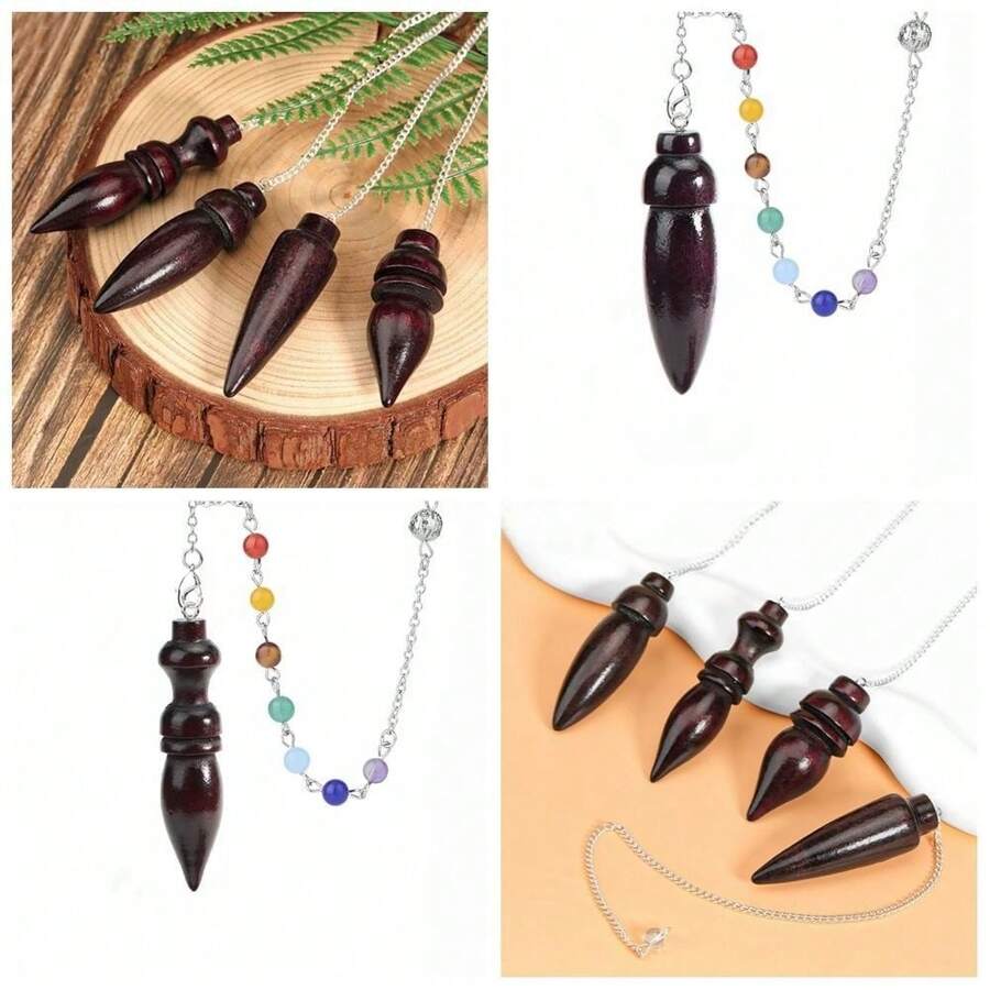 New Natural Wooden Pendulum For Divination Dowsing Egyptian Wood Pendulums Dowser With 7 Chakra ...