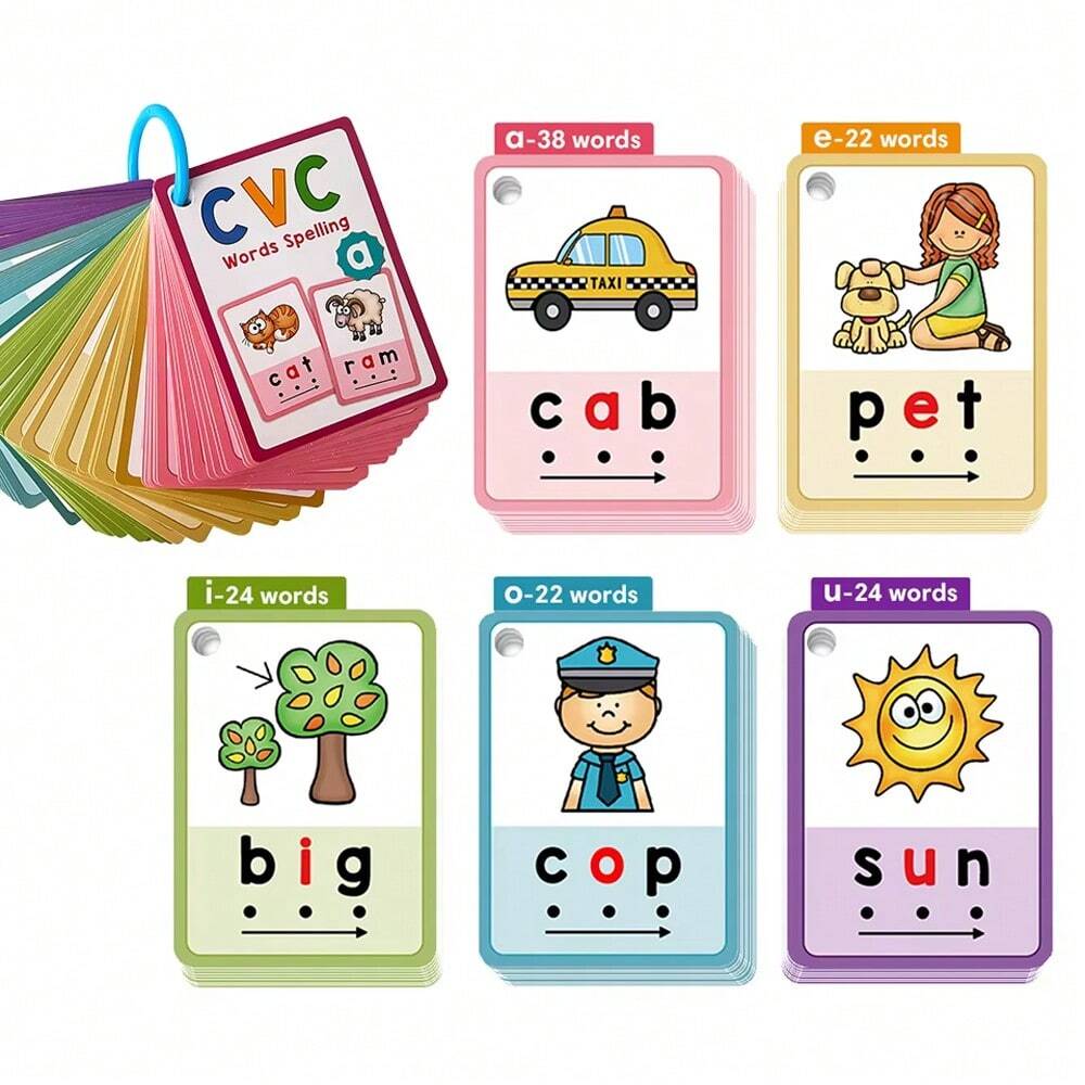 70 Cards Montessori CVC Words Flashcards Short Vowel Reading Letters Sorting Spelling Word ...