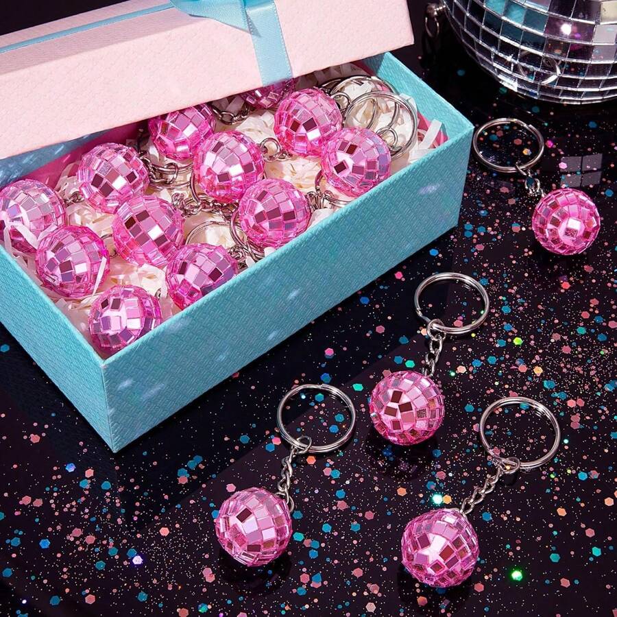 25Pcs Pink Disco Ball Keychain, Mini Small Pink Mirror Disco Ball Bulk ...
