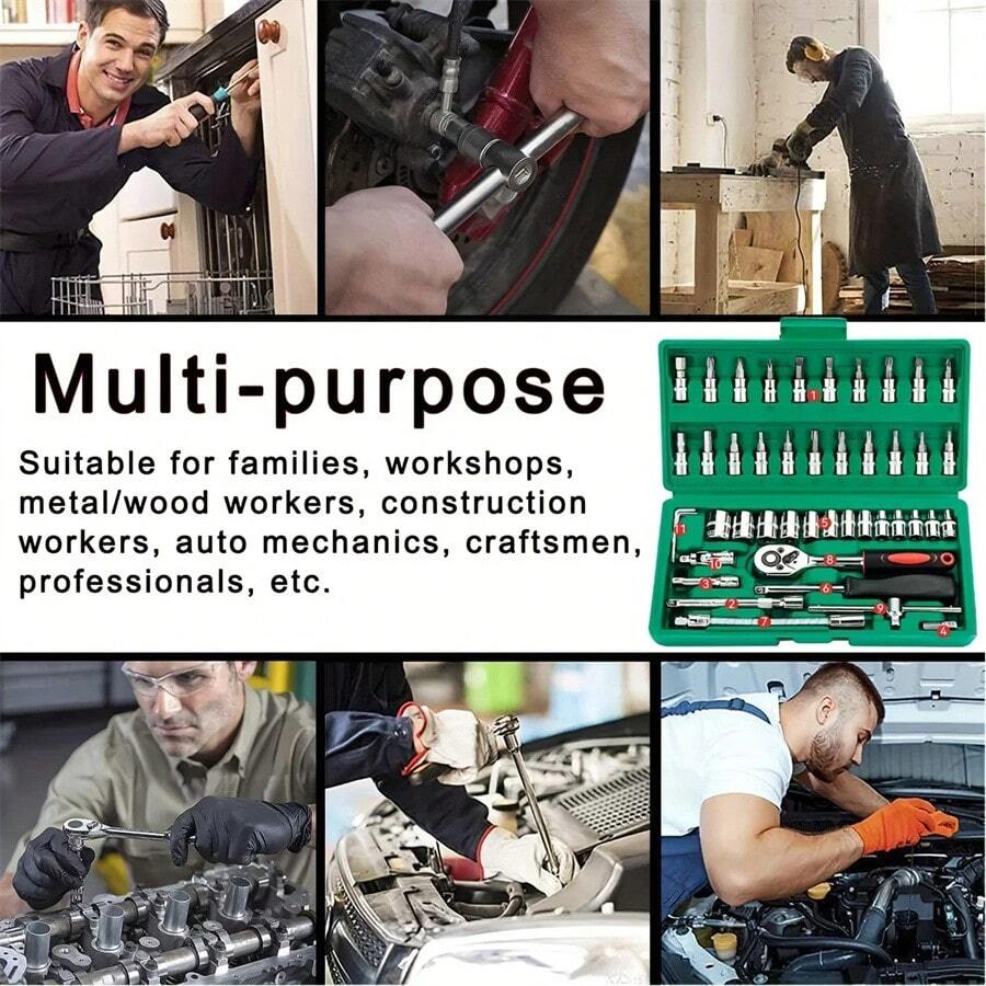 46pc Drive Socket Set 14 Inch Ratchet Wrench Set With Sockets Metric ...