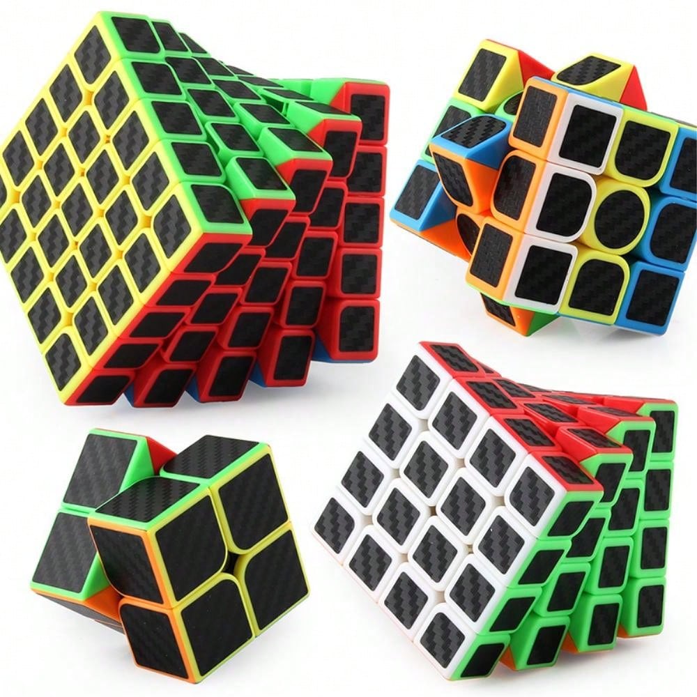 2x2x2, 3x3x3, 4x4x4, 5x5x5 Pyramid Shape Magic Cube Set, Carbon Fiber Sticker Puzzle Cube Toys ...