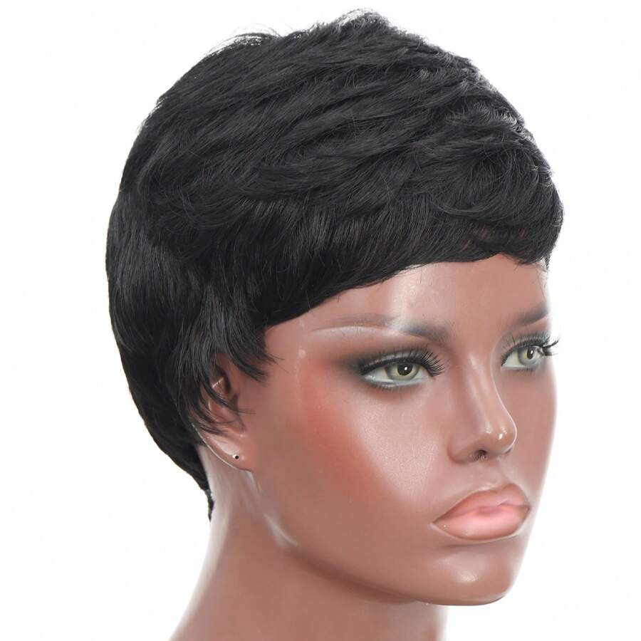 Perucas Curtas de Corte Pixie para , Perucas Pixie Pretas Onduladas em ...