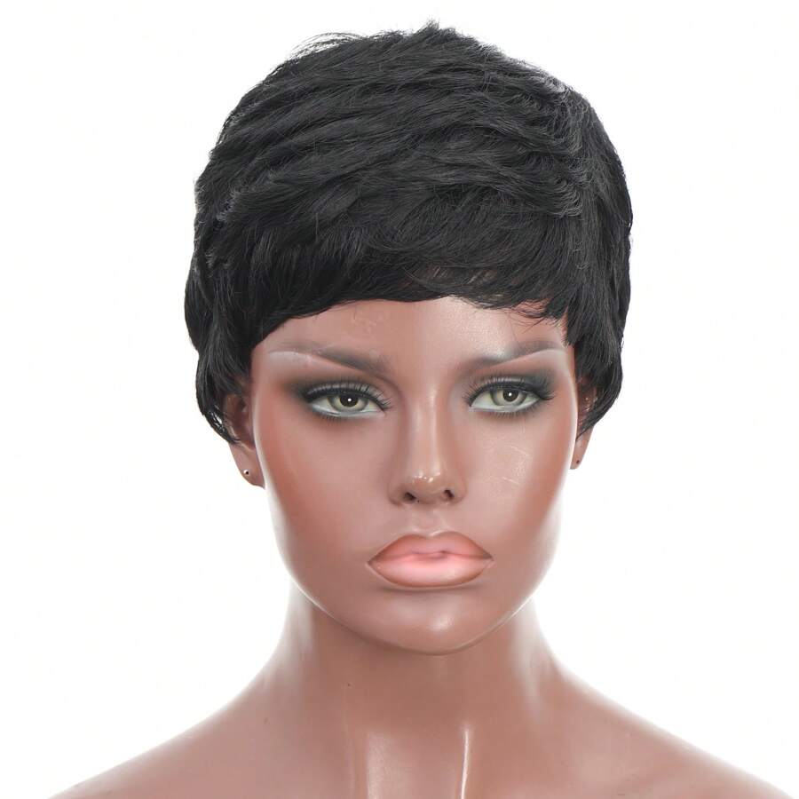 Perucas Curtas de Corte Pixie para , Perucas Pixie Pretas Onduladas em ...