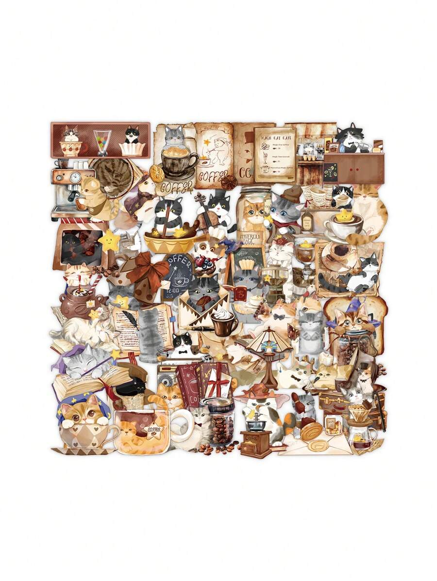 50PCS Magic Cat Coffee Stickers, Waterproof Decorative Personalized ...