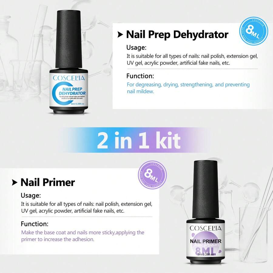 3PCS 8ML Cuticle Oil Nail Prep And Nail Primer Set Nail Prep Dehydrator ...