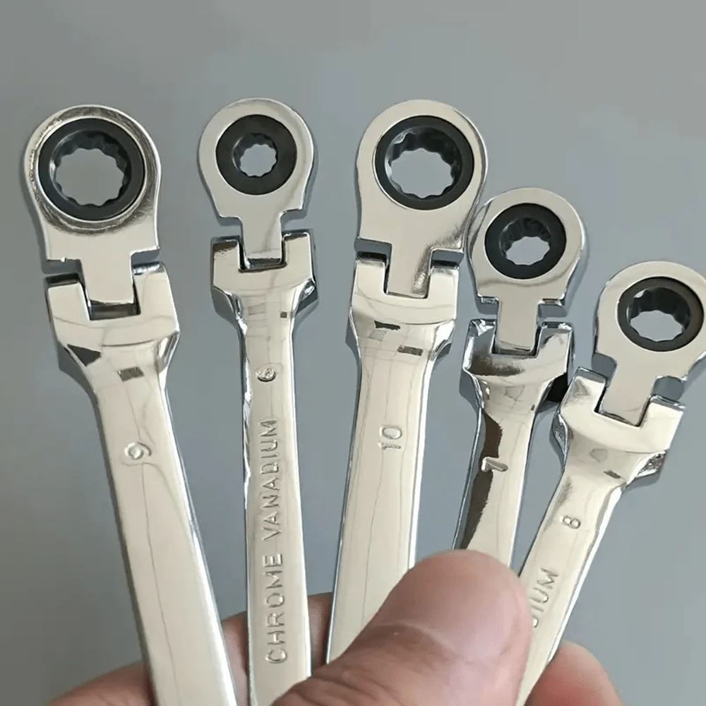 Flex Head Ratchet Wrench Set, Metric, Chrome Vanadium Steel Combination ...