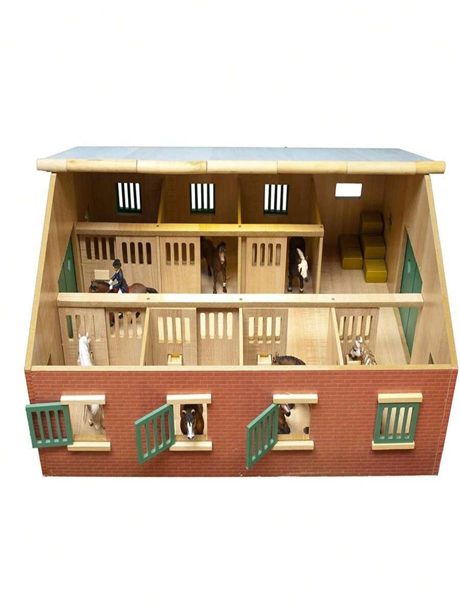 1-24 Scale Horse Stable With 7 Horse Stalls - Brick & Dark Green ...