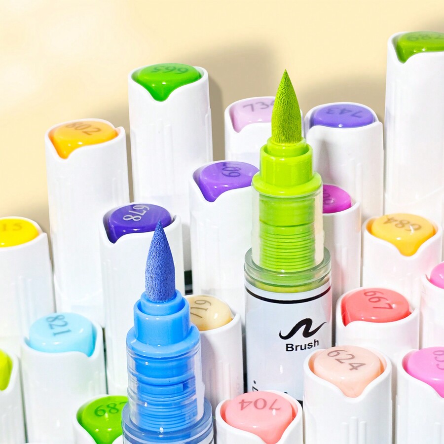 GuangNa 60-Color Double-Tip Double-Color Acrylic Marker Pen Set ...