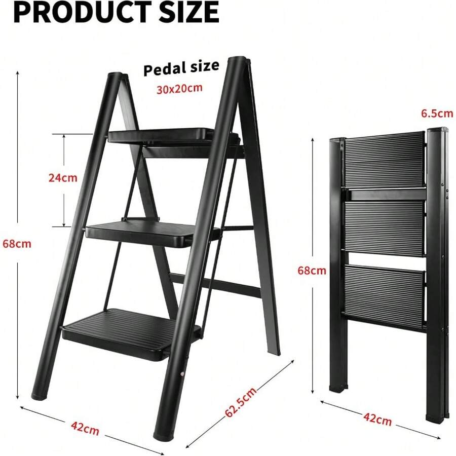 3 Step Ladder, Handy Folding Ladder, Wide Steps, Can Be Used As A Shelf ...