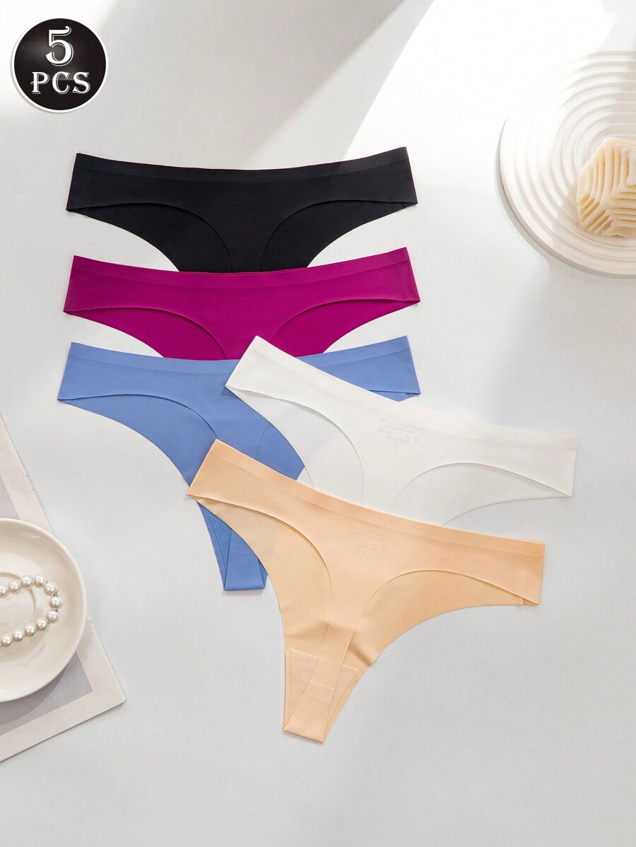 5 Packs Multi Color Sexy T-Back Thongs Seamless Traceless Low Rise V ...