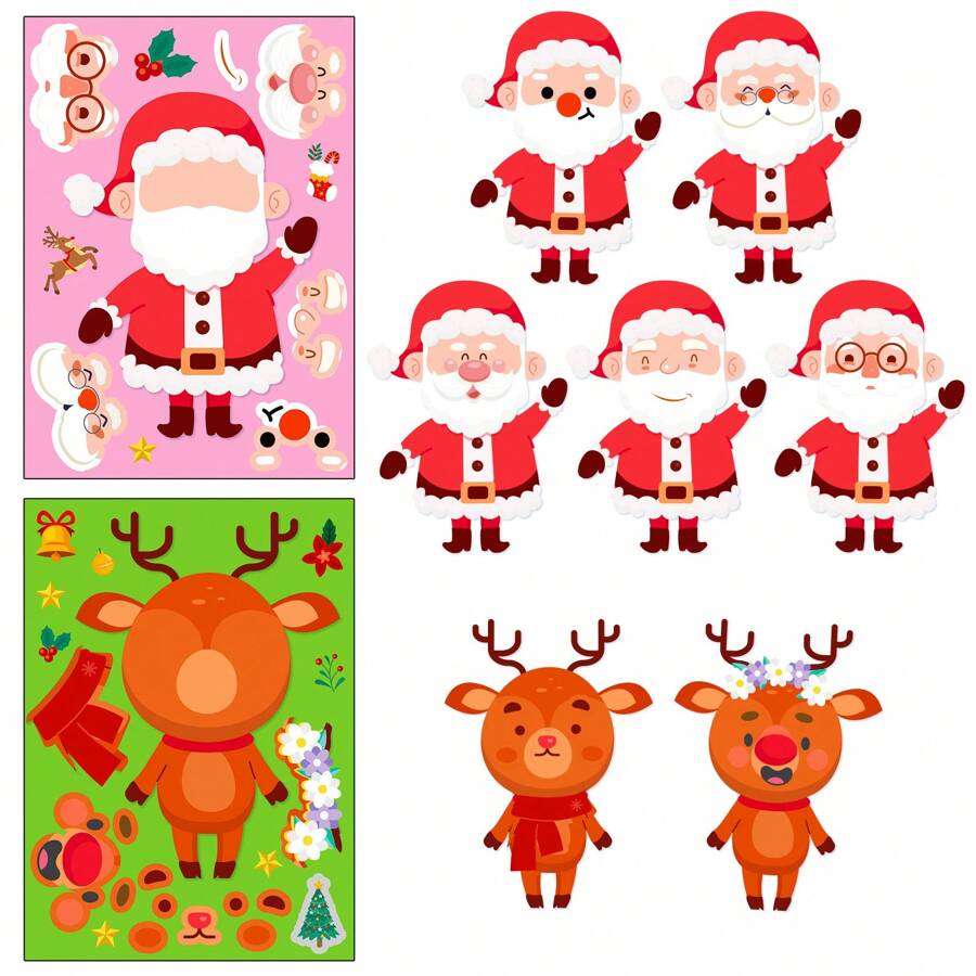 18pcs/Pack Cartoon Christmas Face Swap Stickers, Interesting Birthday ...