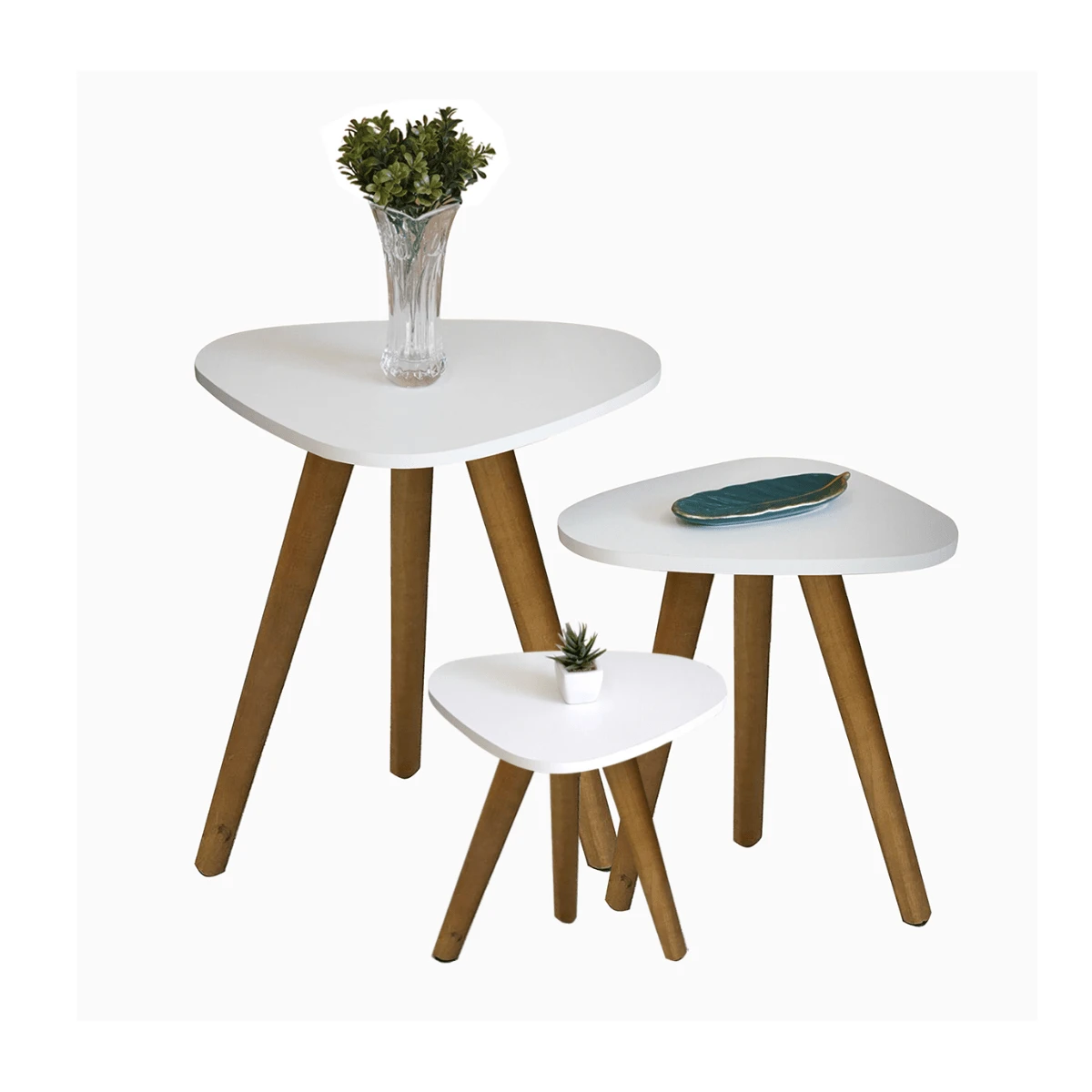 Trio Set Of Living Room Side Tables With Retro Stick Legs And Organic ...