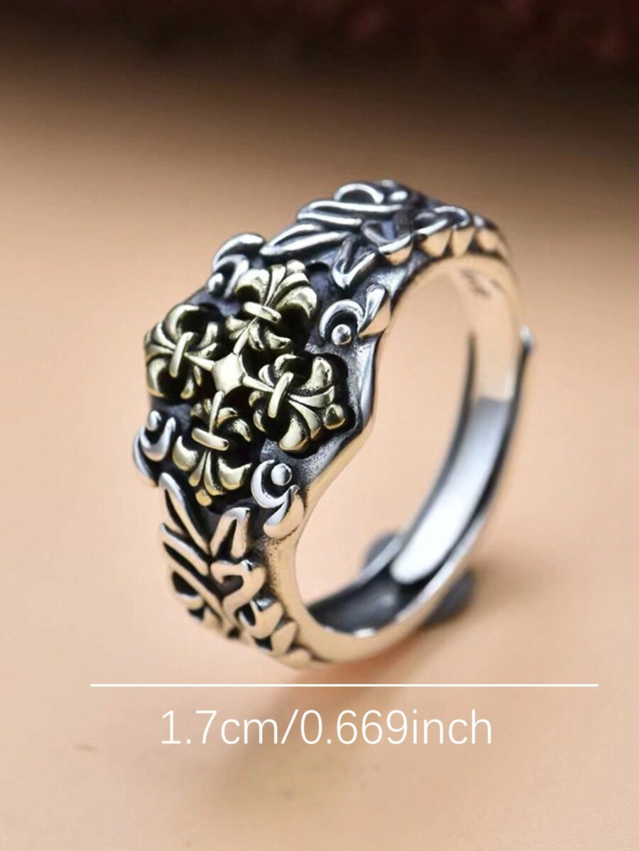 Men's Fashion Adjustable Ring, Retro Iron Cross Pattern Design, Copper ...