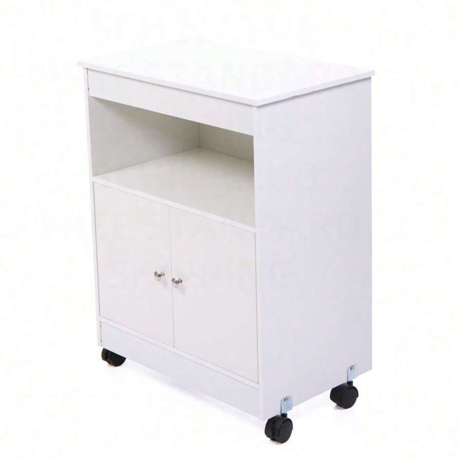 Wood Kitchen Microwave Cabinet Cart With 4 Universal Wheels And Roomy ...