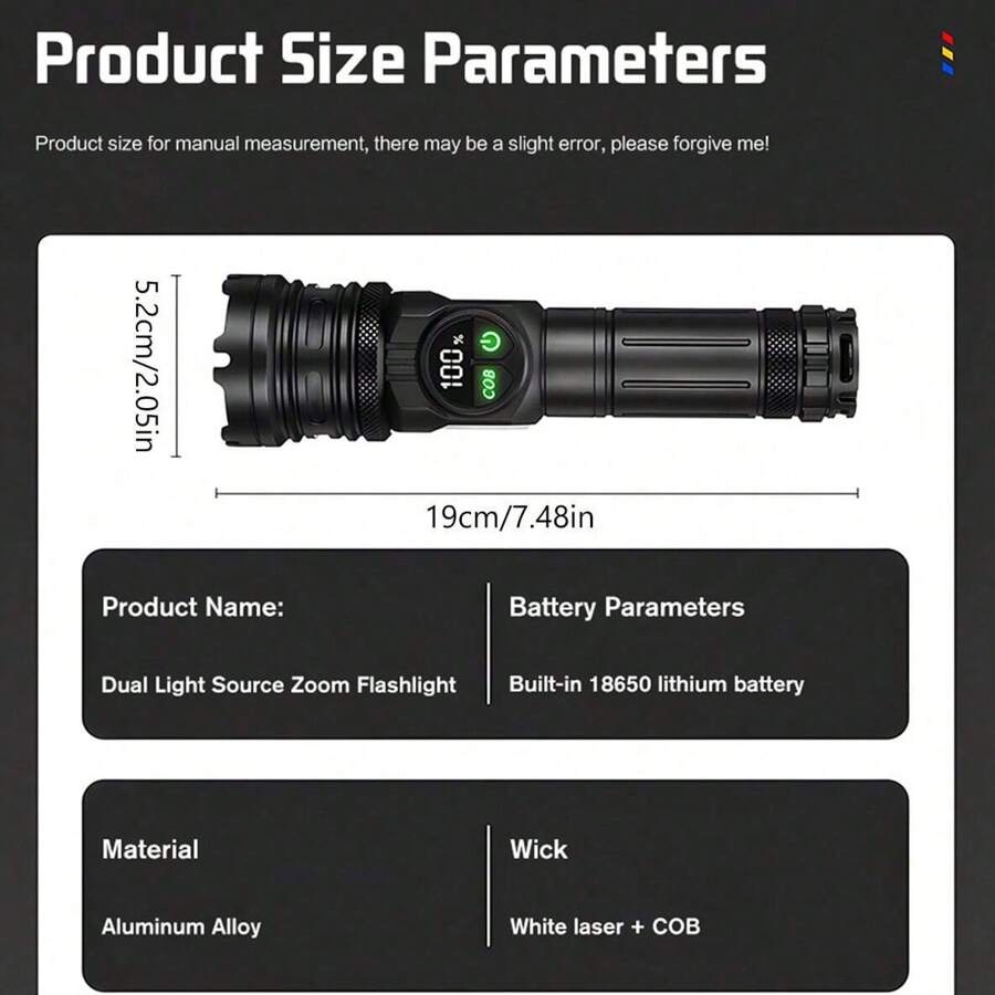 1pc Multi-Modes LED Flashlight Powerful Zoom Flashlight Type-C ...