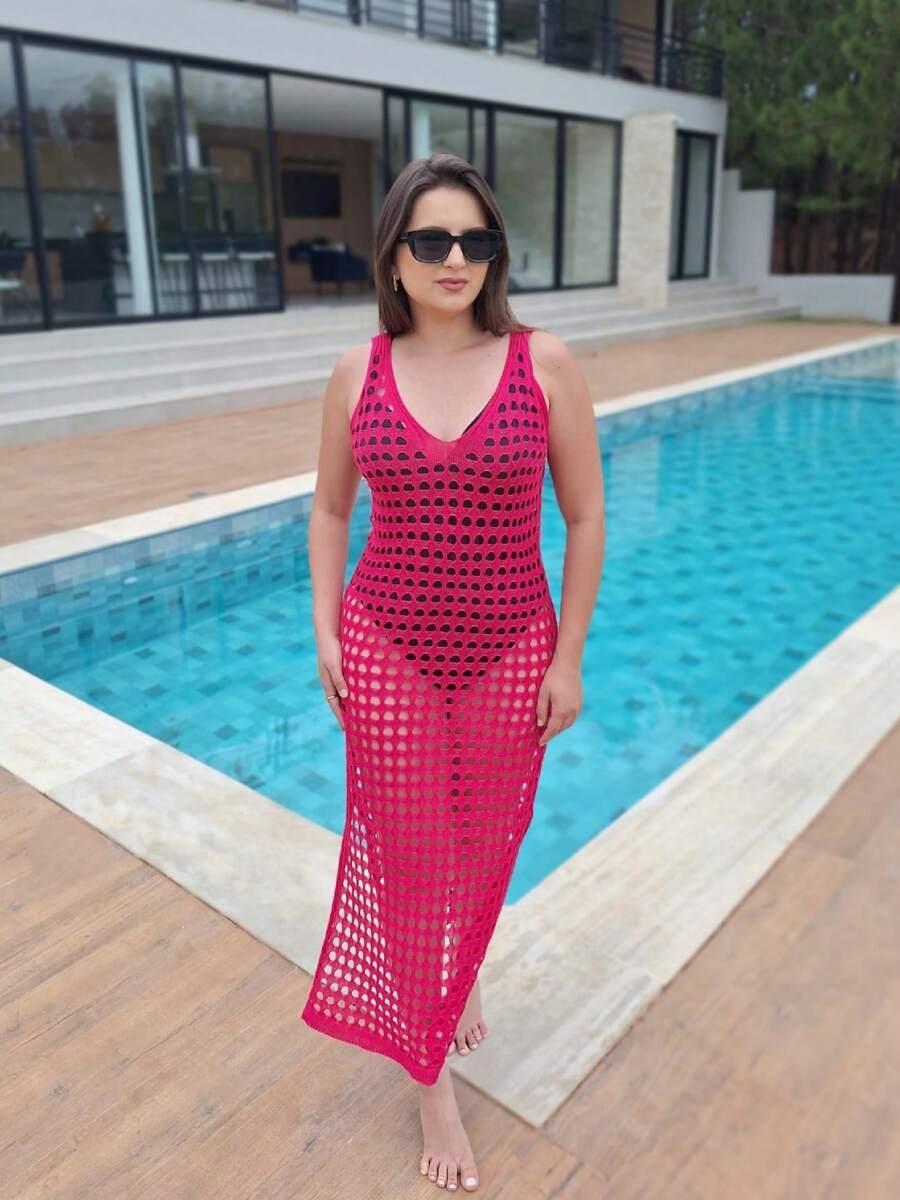 Beachwear Long Dress With Side Slit Crochet Knitwear Swimming Pool ...