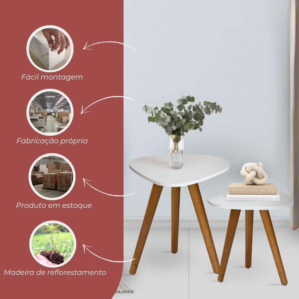 Trio Set Of Living Room Side Tables With Retro Stick Legs And Organic ...