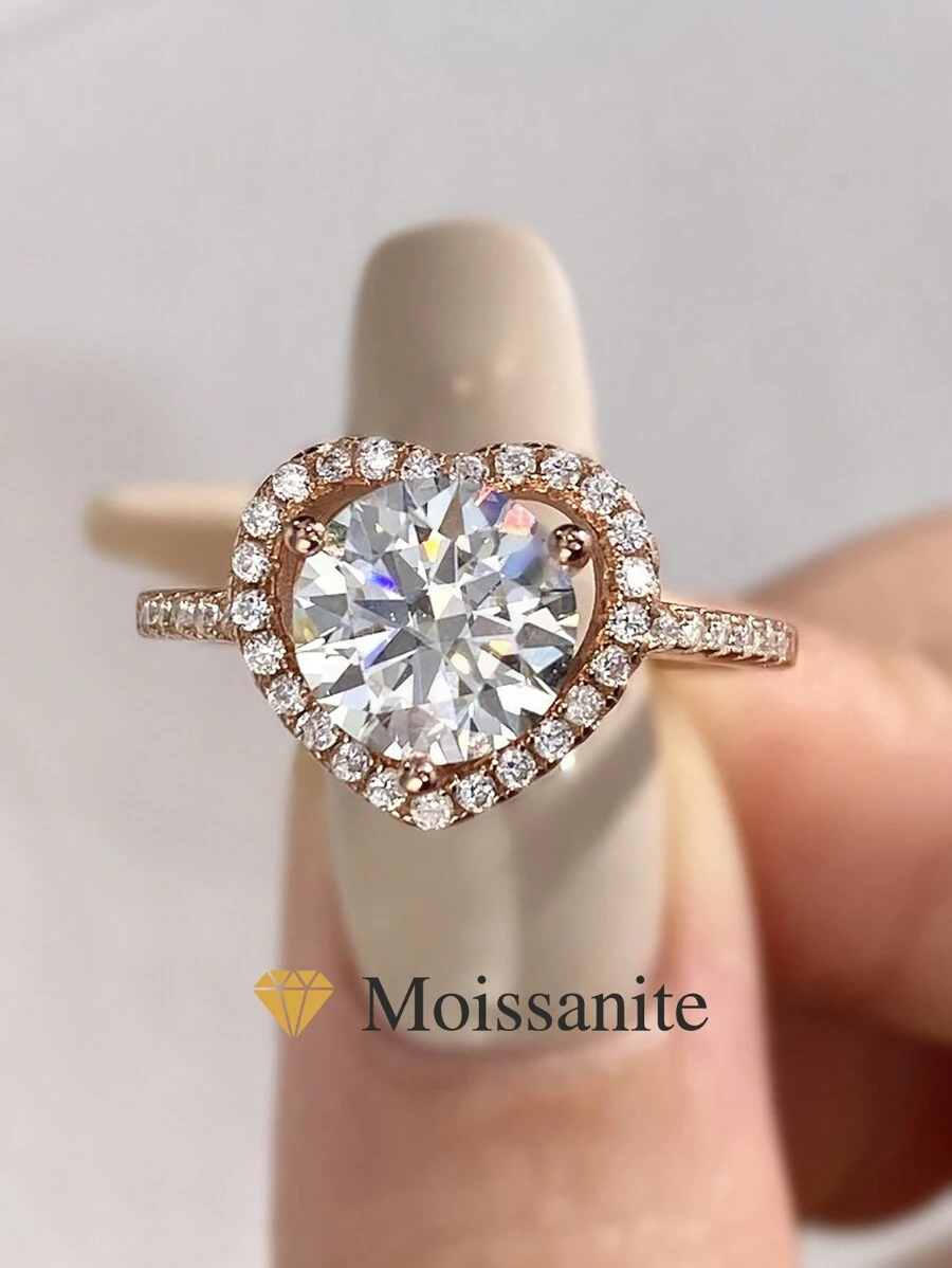 1Pc Heart-Shaped Hollow Ring Design D Color 1-2Ct Moissanite Rhinestone ...