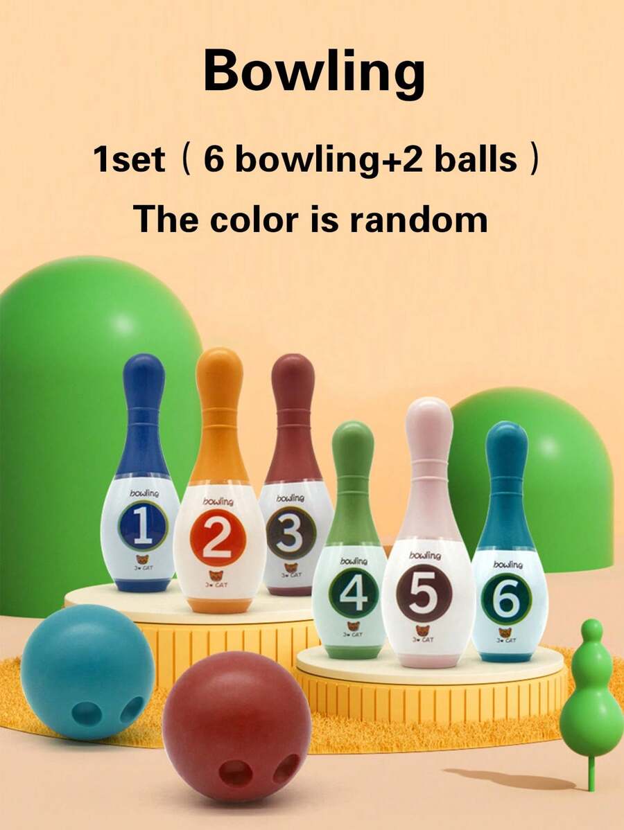 1 Set (6 Bowling Pins + 2 Balls) Children Bowling Toy, Interactive ...