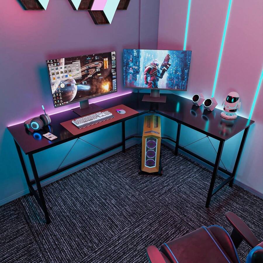 66" L Shaped Gaming Corner Computer Desk With CPU Stand And Foot Rest ...