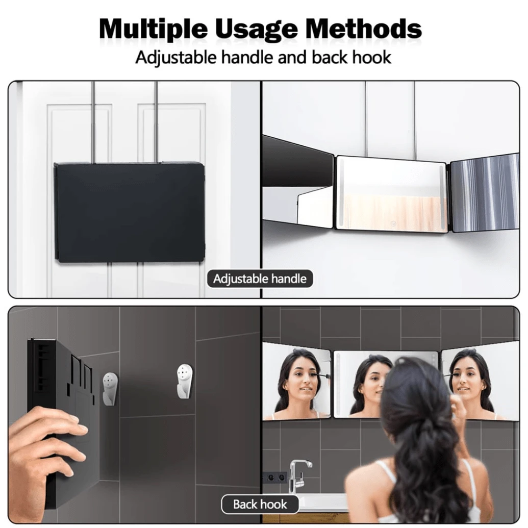 360° LED Lighted 3-Way Mirror For Haircuts & Makeup - HD Glass ...