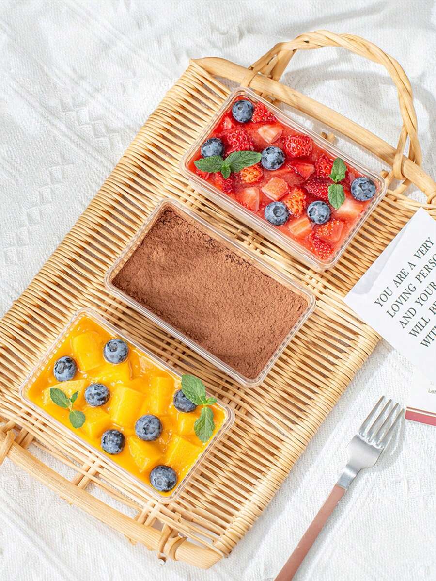 12/20pcs Disposable Tiramisu & Mousse Cake Boxes - Rectangular Plastic ...