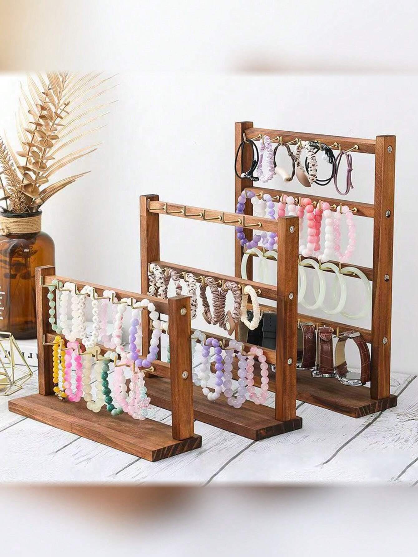 1pc DIY Multi-Tier Wooden Jewelry Display Stand, Detachable Hooks ...