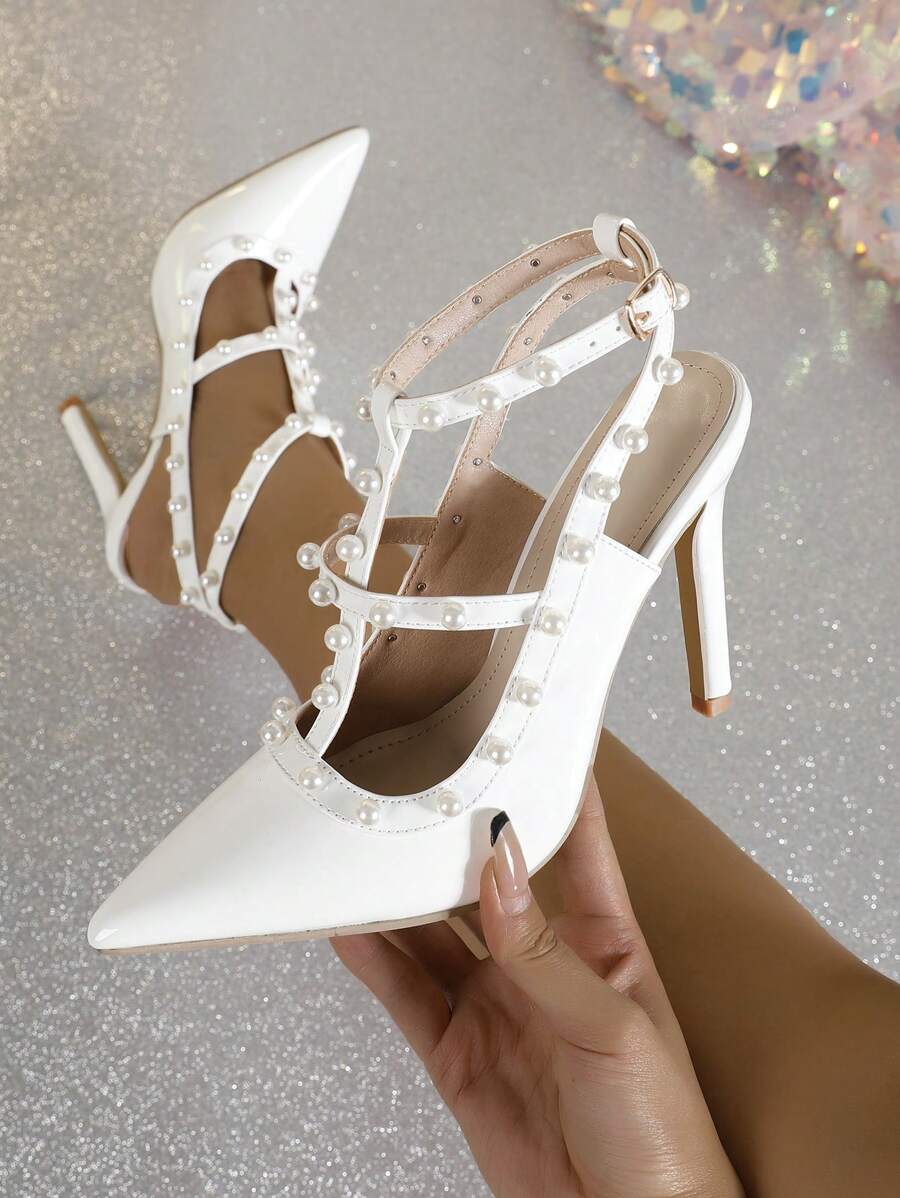 Women's Pointed Toe Hollow Roman Strap Thick Heel Pumps, Sexy Rivet ...