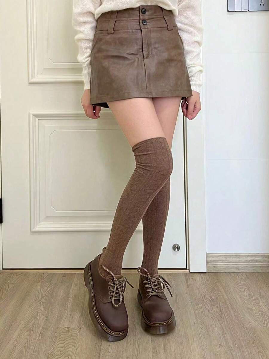 Women Winter Autumn Warm Knitted Stockings Knee Thigh High Long Socks ...