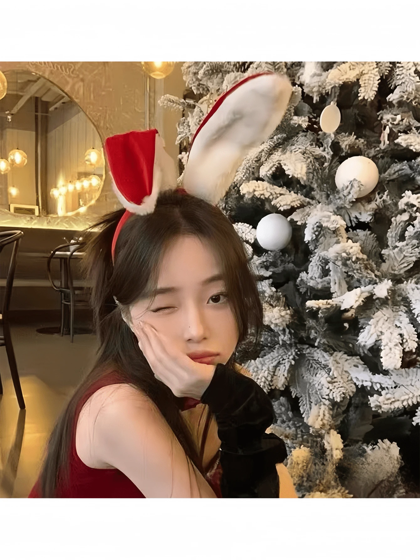 1pc Christmas Red Bunny Ear Headband, Holiday Party Bunny Ears ...