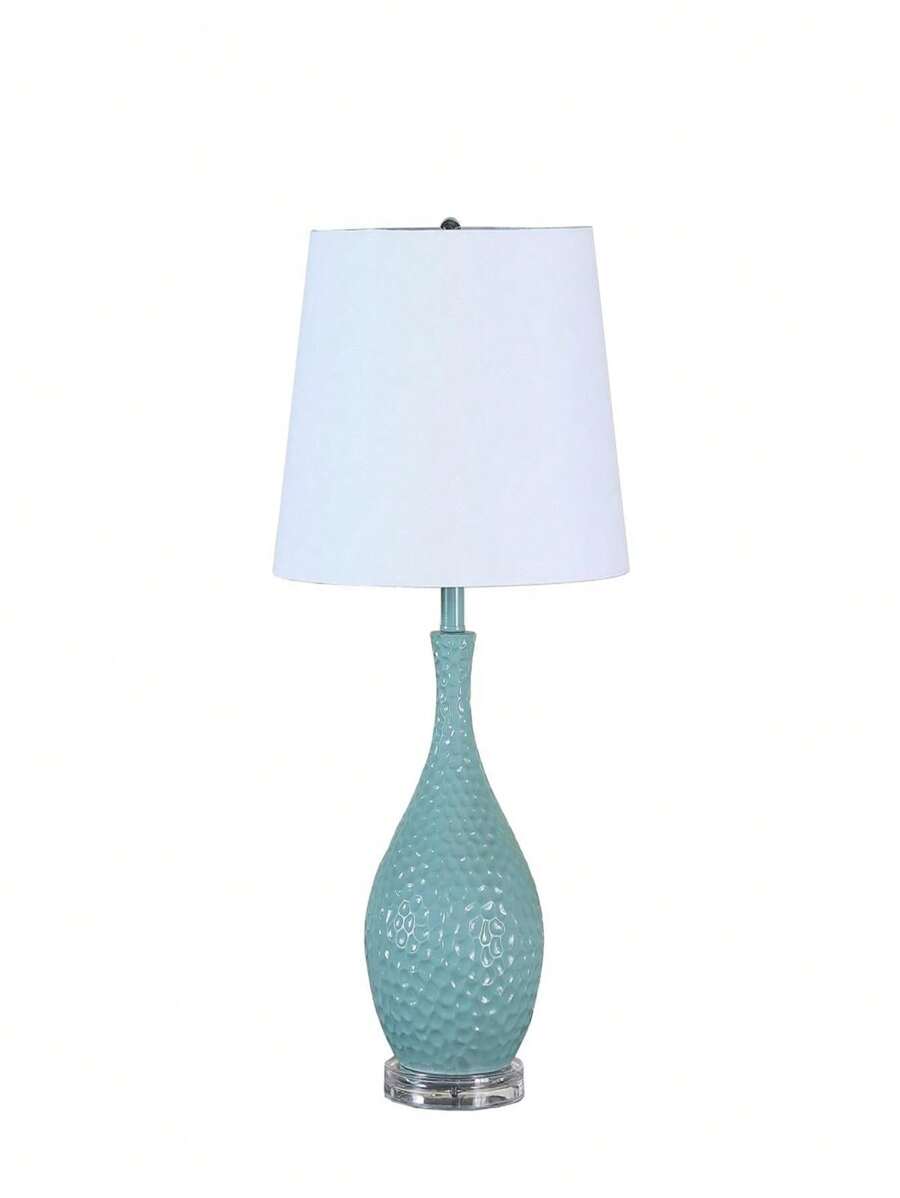 28 In. Hammered Urn Table Lamp With White Tapered Drum Shade Aqua ...