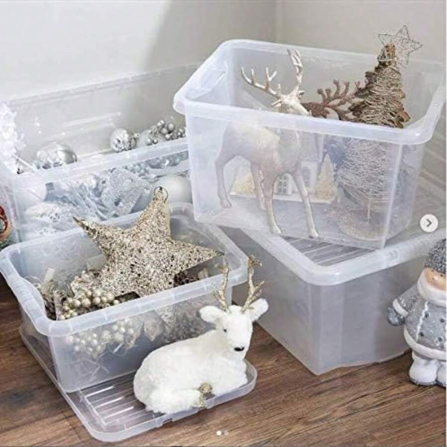 Whatmore Manufacturing Wham 5X 24 Litre Clear Plastic Stacker Box Large Storage Box With Lids ...