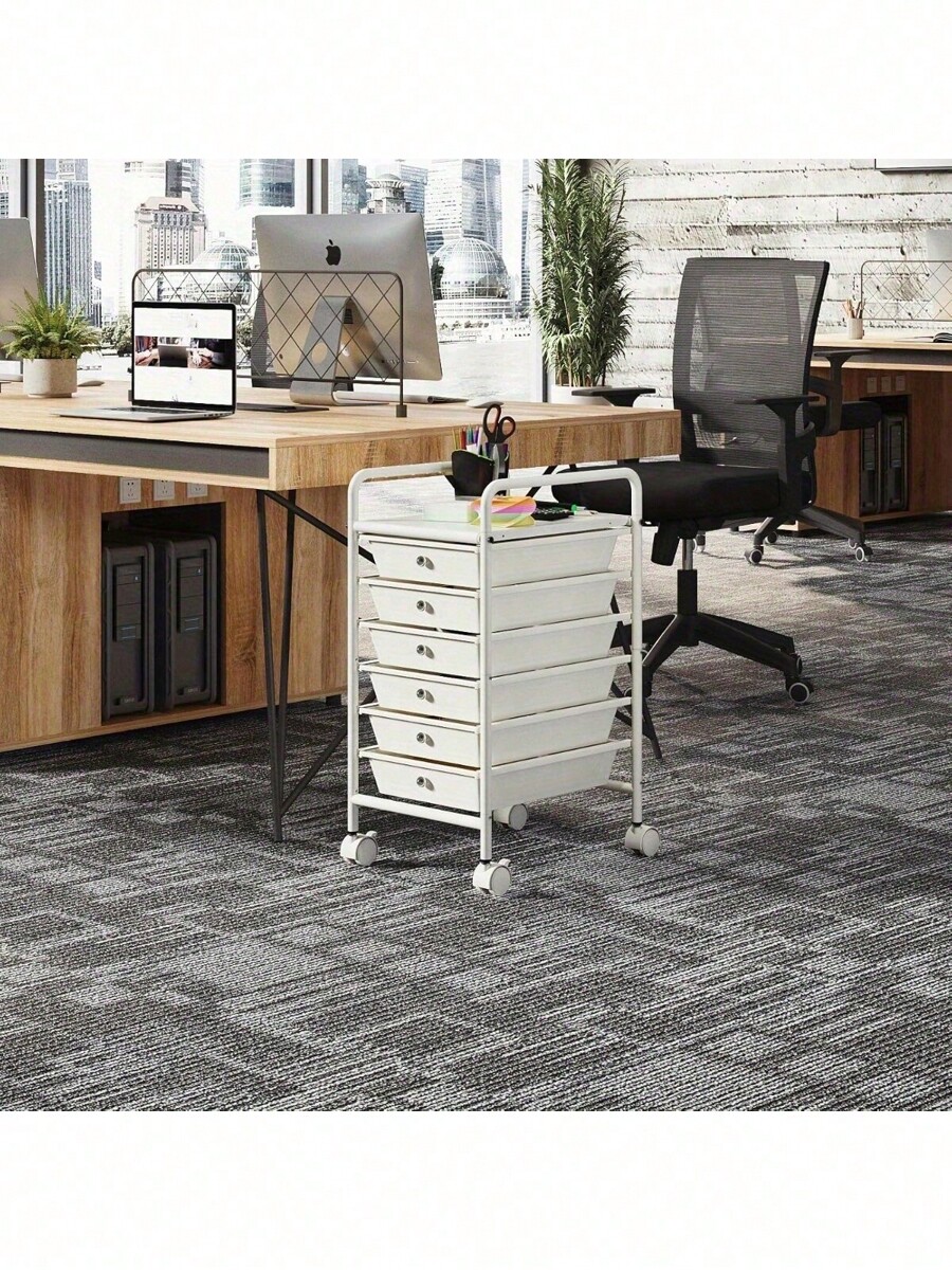 6-Tier Utility Cart With 6 Drawers, Rolling Utility Cart With 2 ...