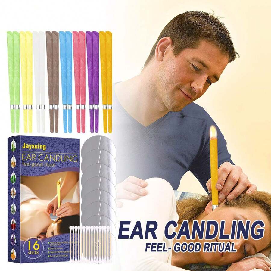 1 Box 16pcs Ear Candles, 8pcs Ear Candle Discs, 16pcs Buds, Relaxation ...