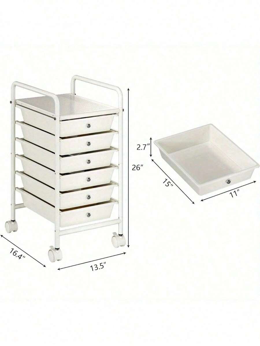6-Tier Utility Cart With 6 Drawers, Rolling Utility Cart With 2 ...